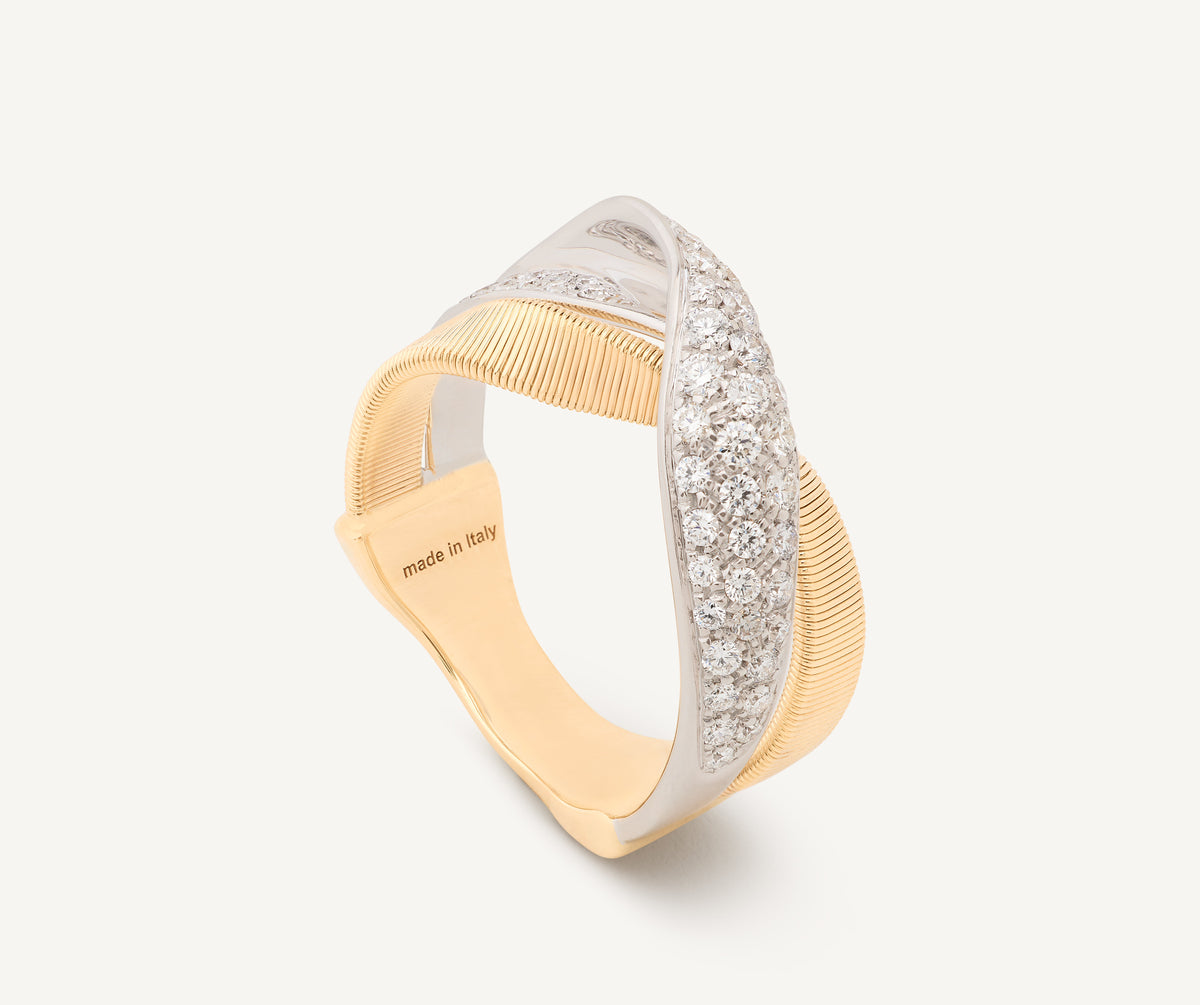 18K Yellow Gold Diamond Crossover Two Row Coil Ring – Marco Bicego