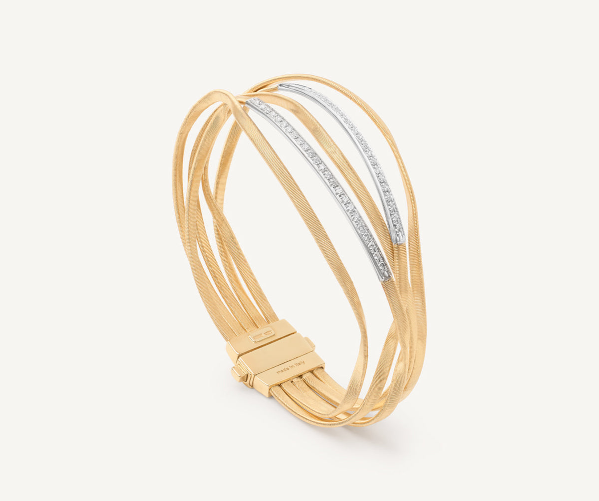 18K Yellow Gold 5-Strand Bangle with Diamond Bars – Marco Bicego