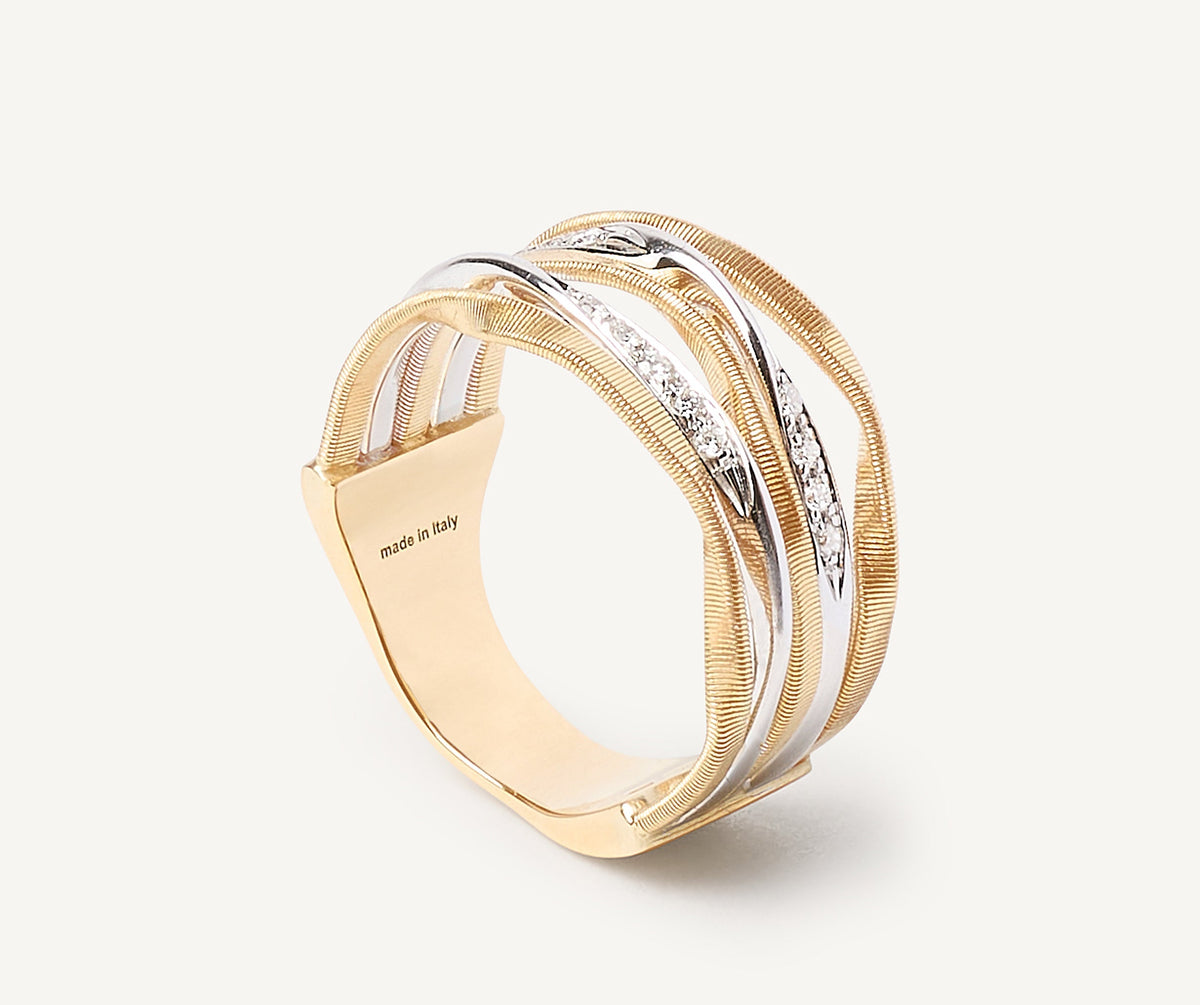 18K Yellow Gold 5-Strand Coil Ring with Diamond Strands – Marco Bicego